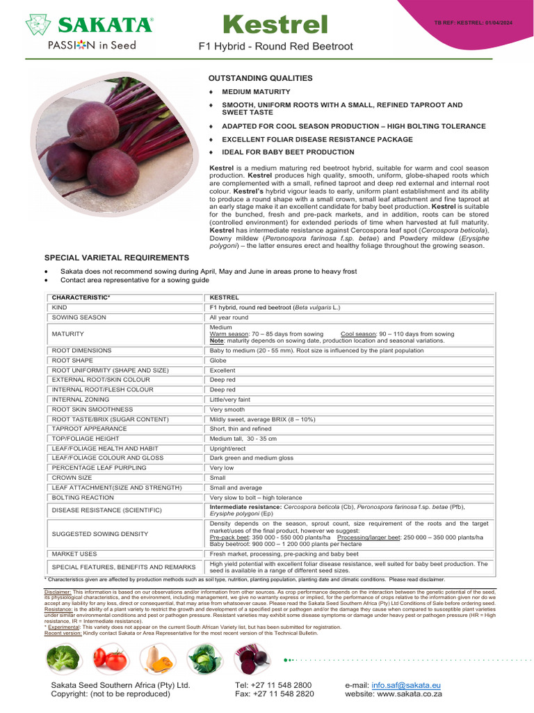 KESTREL Beet Root Seed Brochure | PDF | Soil | Beetroot