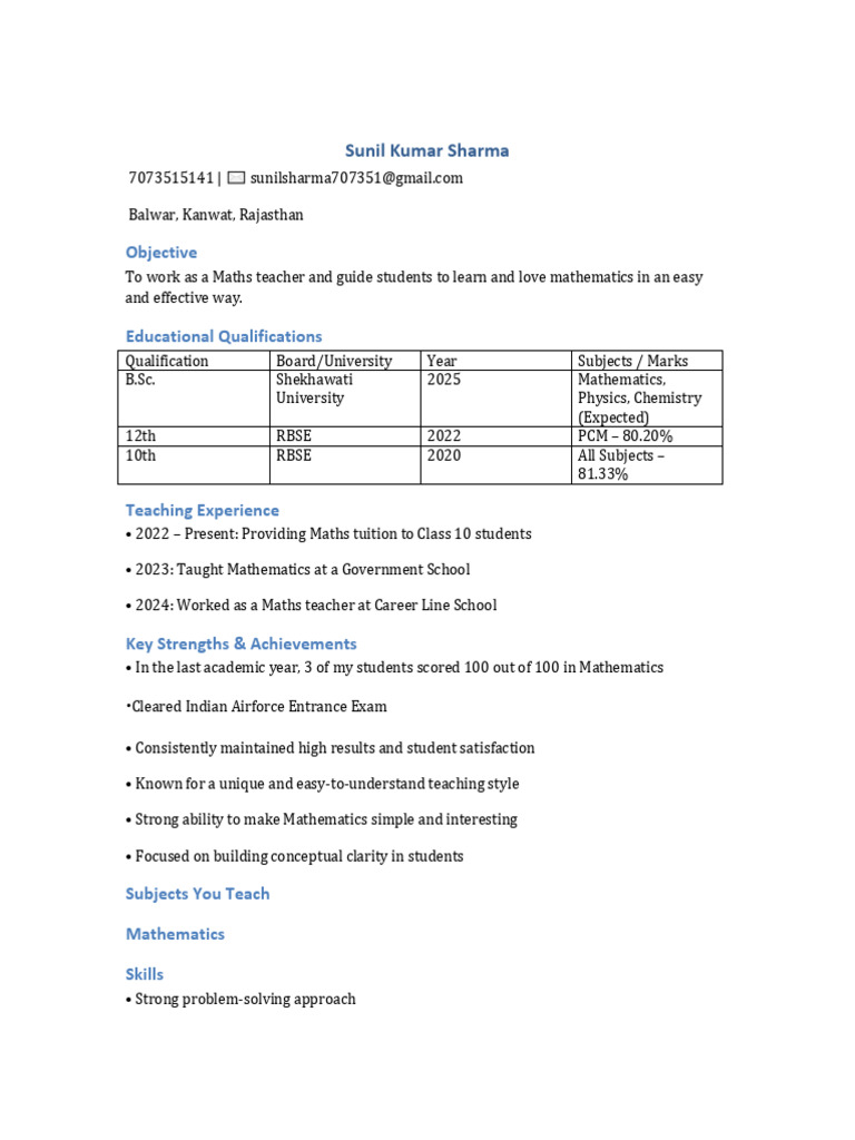 Sunil Kumar Sharma Resume | PDF