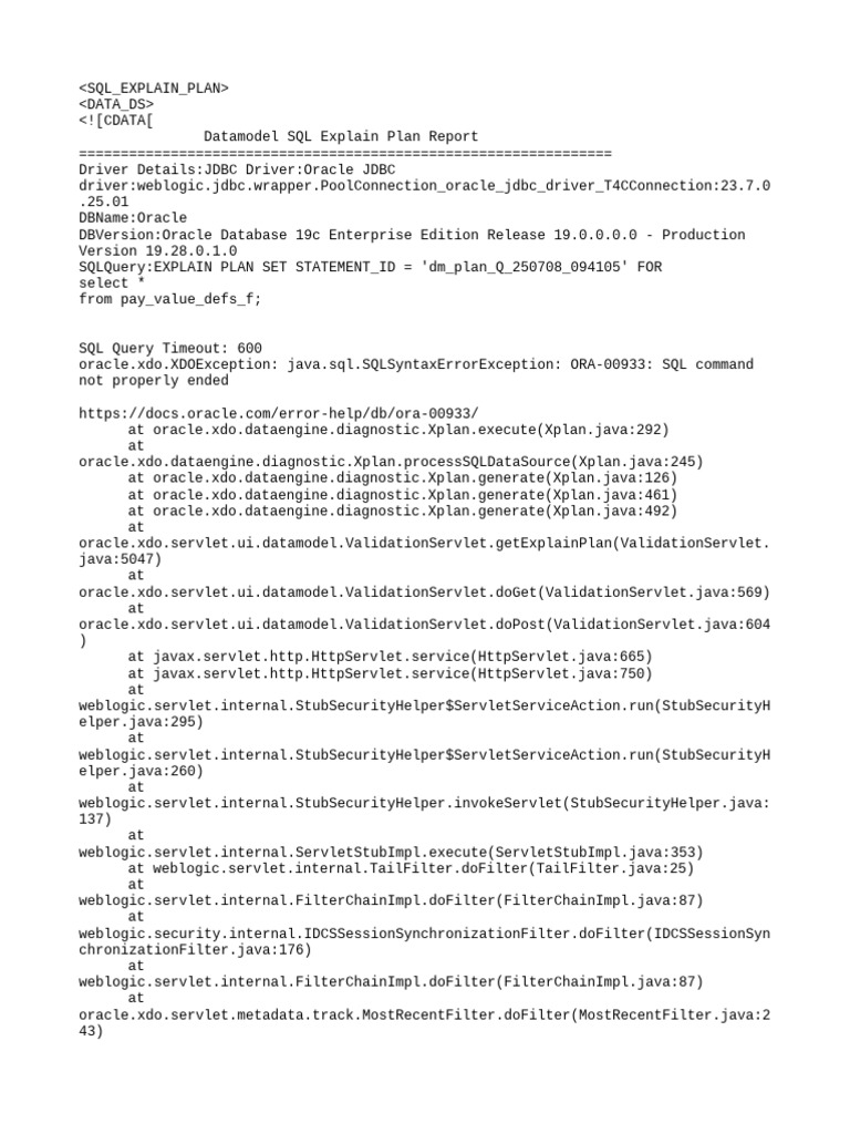 SQL Explain Plan Error Report | PDF