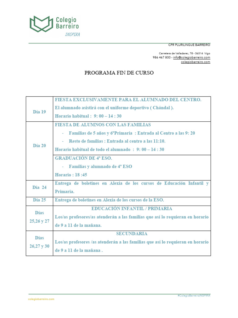 Programa Fin de Curso | PDF