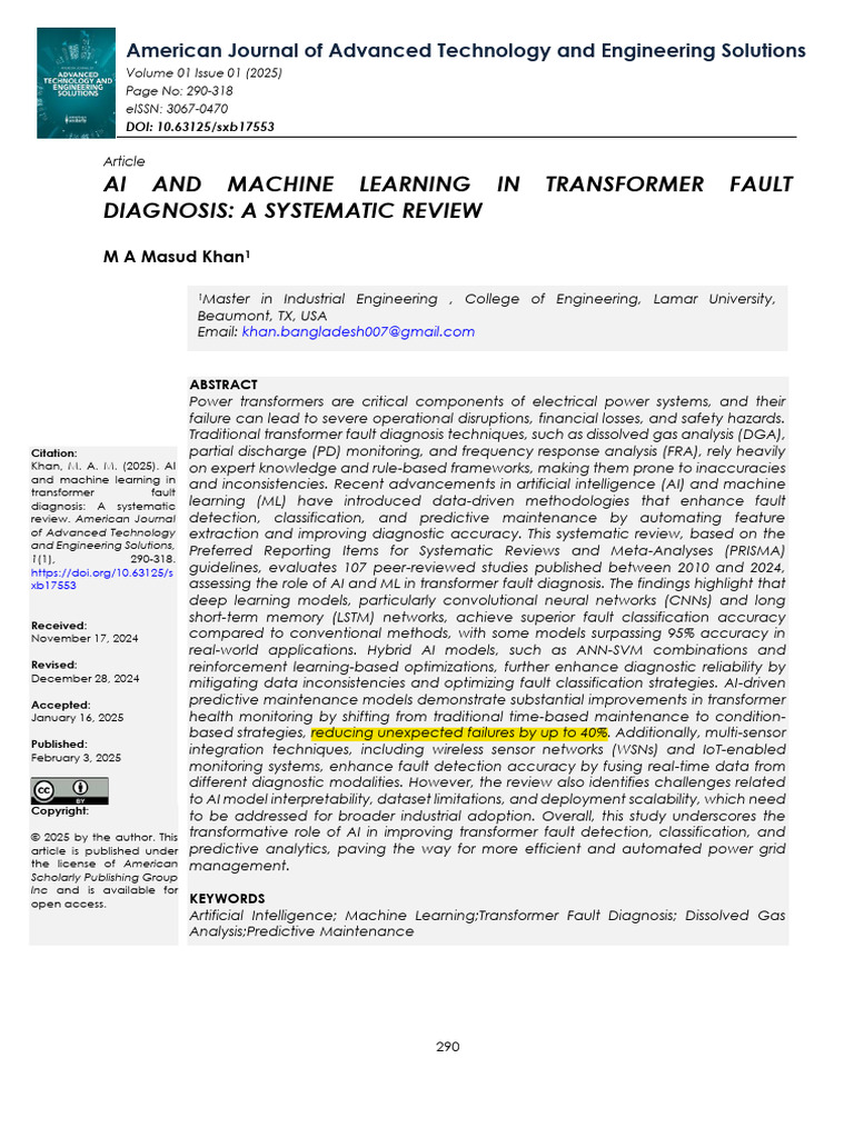 Ai and Machine Learning in Transformer Fault Diagnosis A Systematic ...