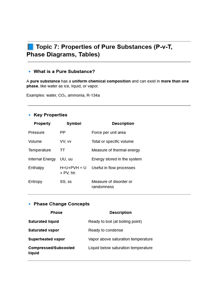 Properties of Pure Substances (P-V-T, Phase Diagrams, Tables) | PDF | Phase (Matter) | Liquids