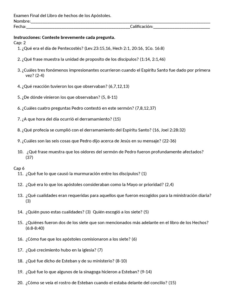 Examen Final Del Libro de Hechos de Los Apóstoles | PDF | Pablo el ...