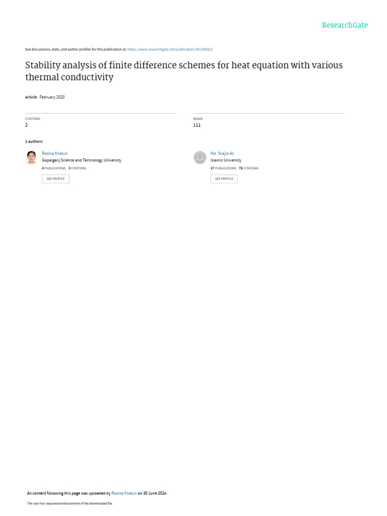 Stability Analysis of Finite Difference Schemes For Heat Equation With ...