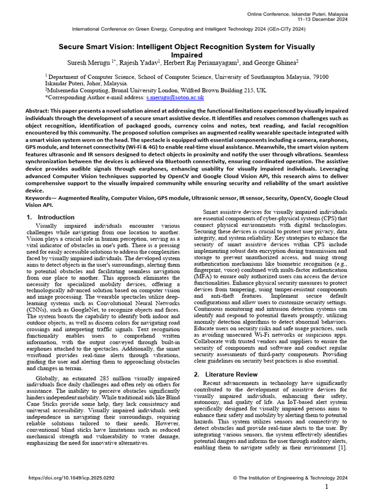 Secure Smart Vision Intelligent Object Recognition System For Visually ...