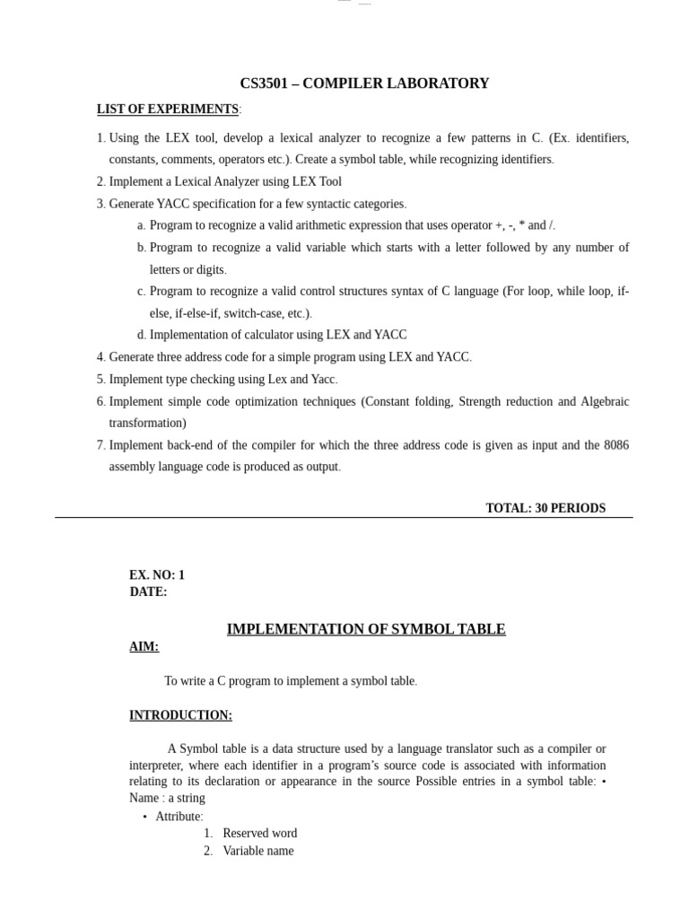 Compiler Design Lab Manual | PDF | Program Optimization | Computer Program