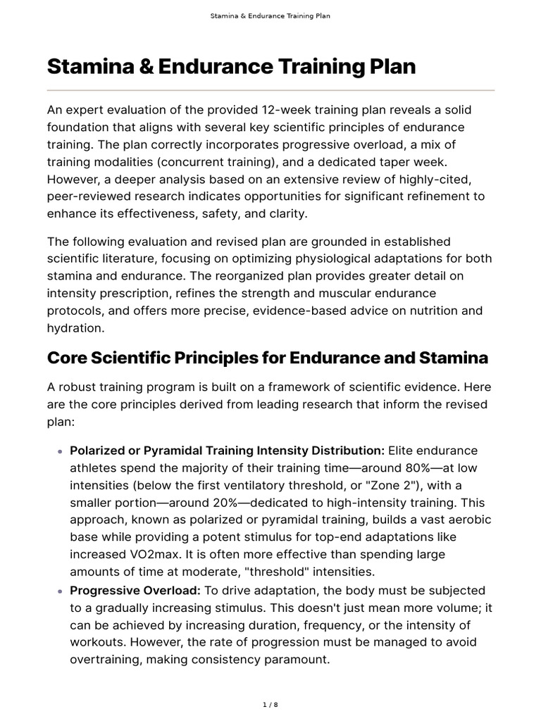 Stamina & Endurance Training Plan | PDF | Endurance | Aerobic Exercise