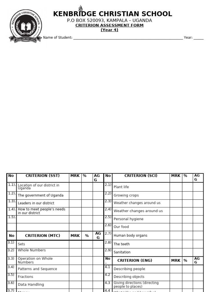 Year 4 Topical Assessment Forms Edited 29april2024 | PDF | Mathematics