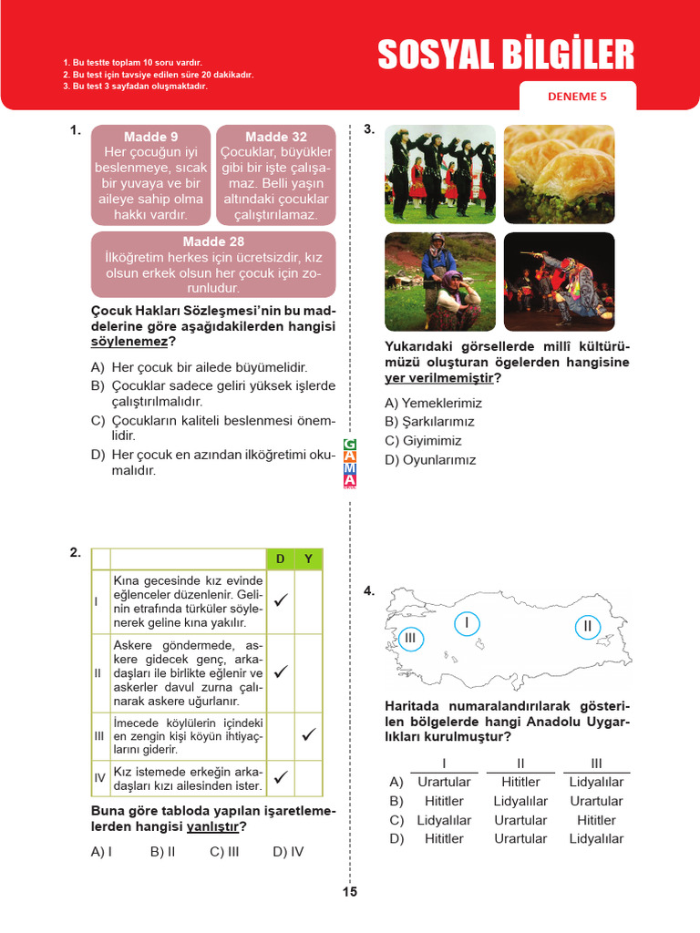 Nar 5 Sosyal Bi̇lgi̇ler Deneme-15 | PDF