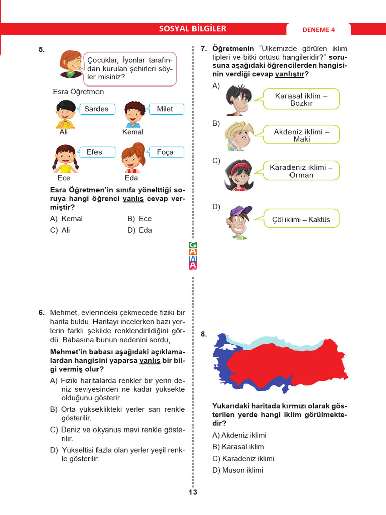 Nar 5 Sosyal Bi̇lgi̇ler Deneme-13 | PDF