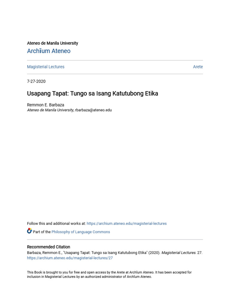 Usapang Tapat - Tungo Sa Isang Katutubong Etika | PDF