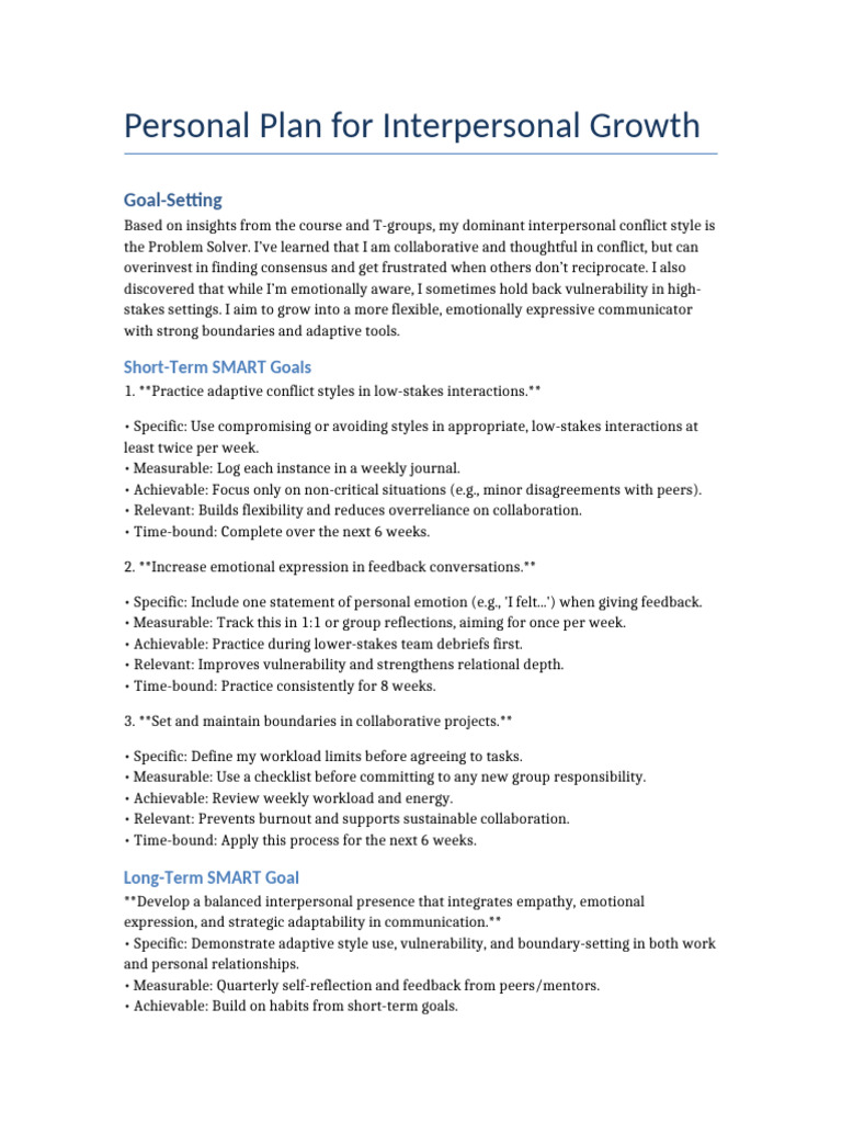 Personal Interpersonal Growth Plan | PDF | Goal | Goal Setting