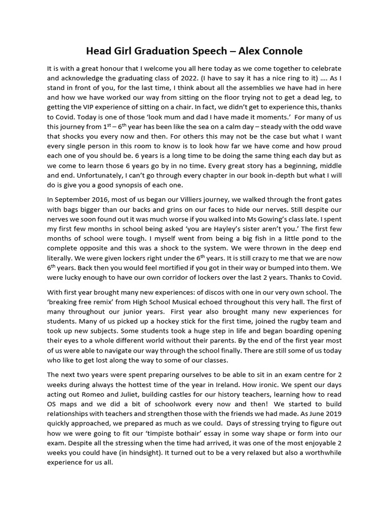 Head Girl Graduation Speech | PDF