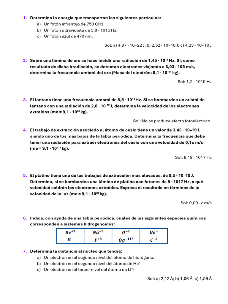 Ejercicios Química Tipo EBAU | PDF | Configuración electronica | Compuestos químicos