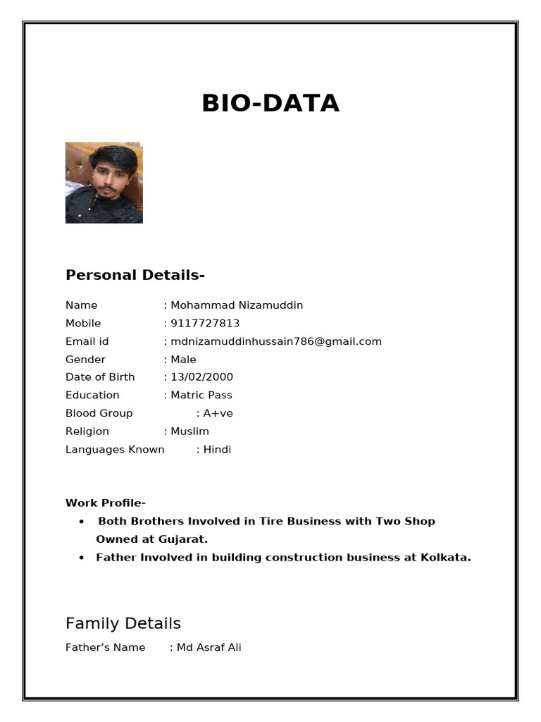 Bio-Data Nizamuddin | PDF