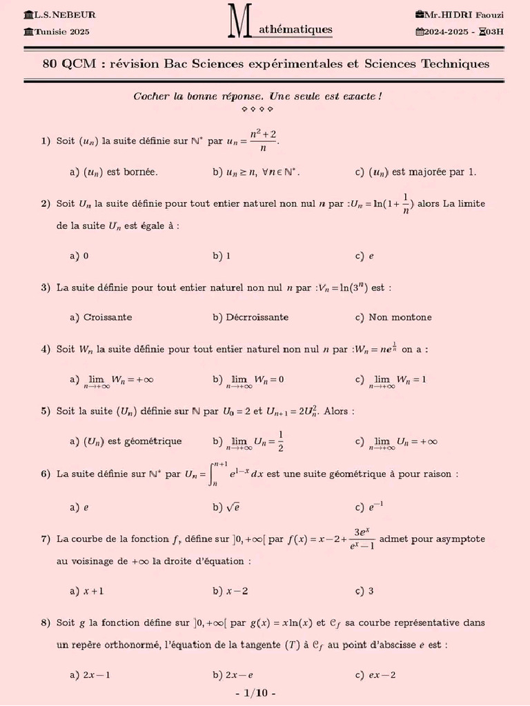 80 QCM de Maths+Corrigé | PDF
