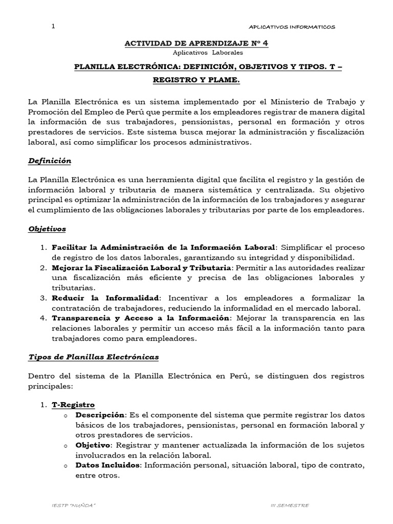 Planilla Electrónica en Perú: Guía Completa | PDF | Derecho laboral ...