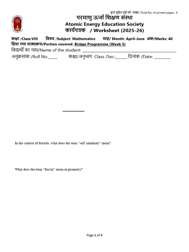 Worksheet Class-8 Mathematics BridgeProgramme W5 | PDF | Fractal ...