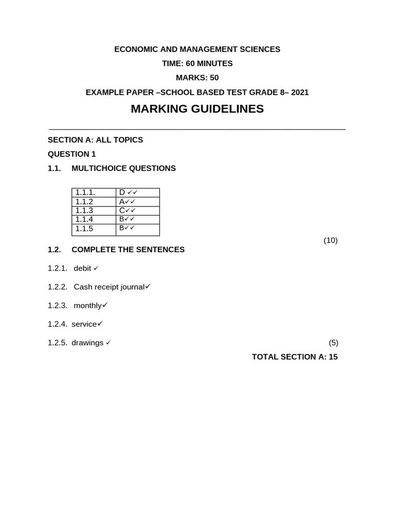 Grade 8 - Schoolbased Test - MEMO | PDF | Debits And Credits | Economies