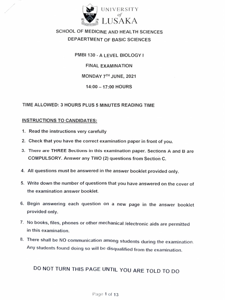 Biology Past Paper June 2021 - 064355 | PDF | Mitosis | Cell Membrane