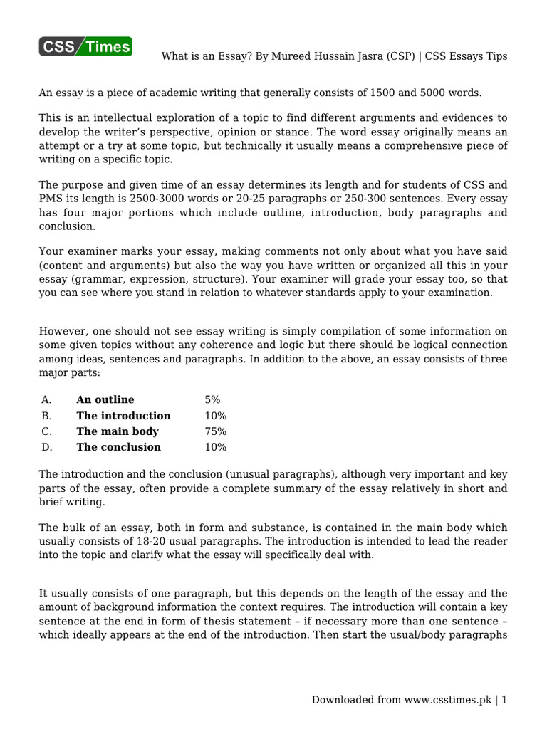 What Is An Essay by Mureed Hussain Jasra (CSP) CSS Essays Tips | PDF ...