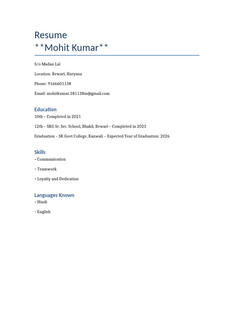 Mohit Kumar Resume | PDF