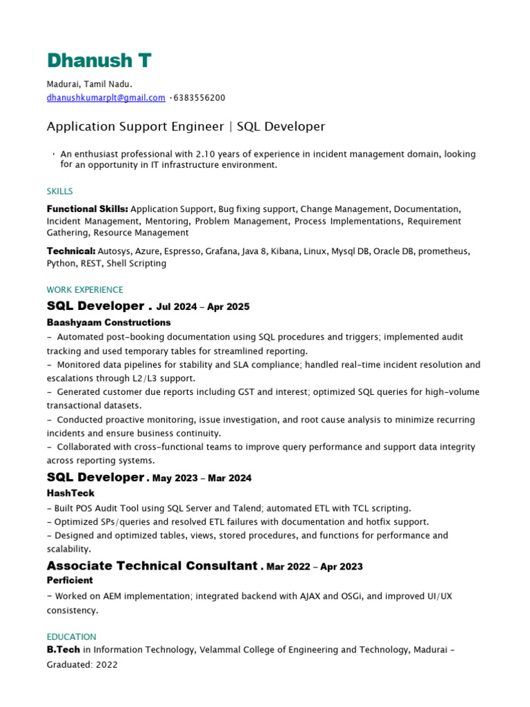 Resume Dhanushkumar Thiruppathi 76341bb8 b3d0 493a A98a 9d935eb9adab 6383556200 | PDF