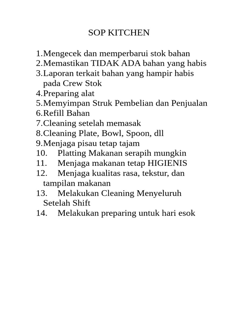 SOP Dapur untuk Restoran dan Hotel | PDF