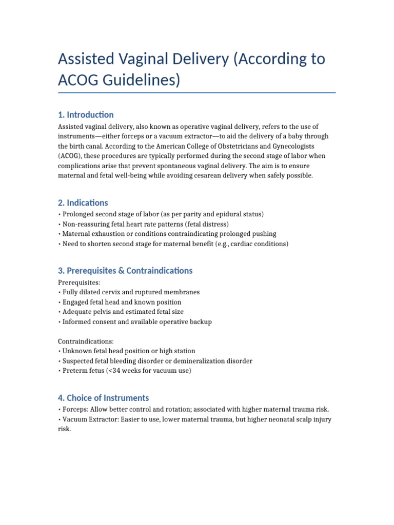Assisted Vaginal Delivery ACOG | PDF