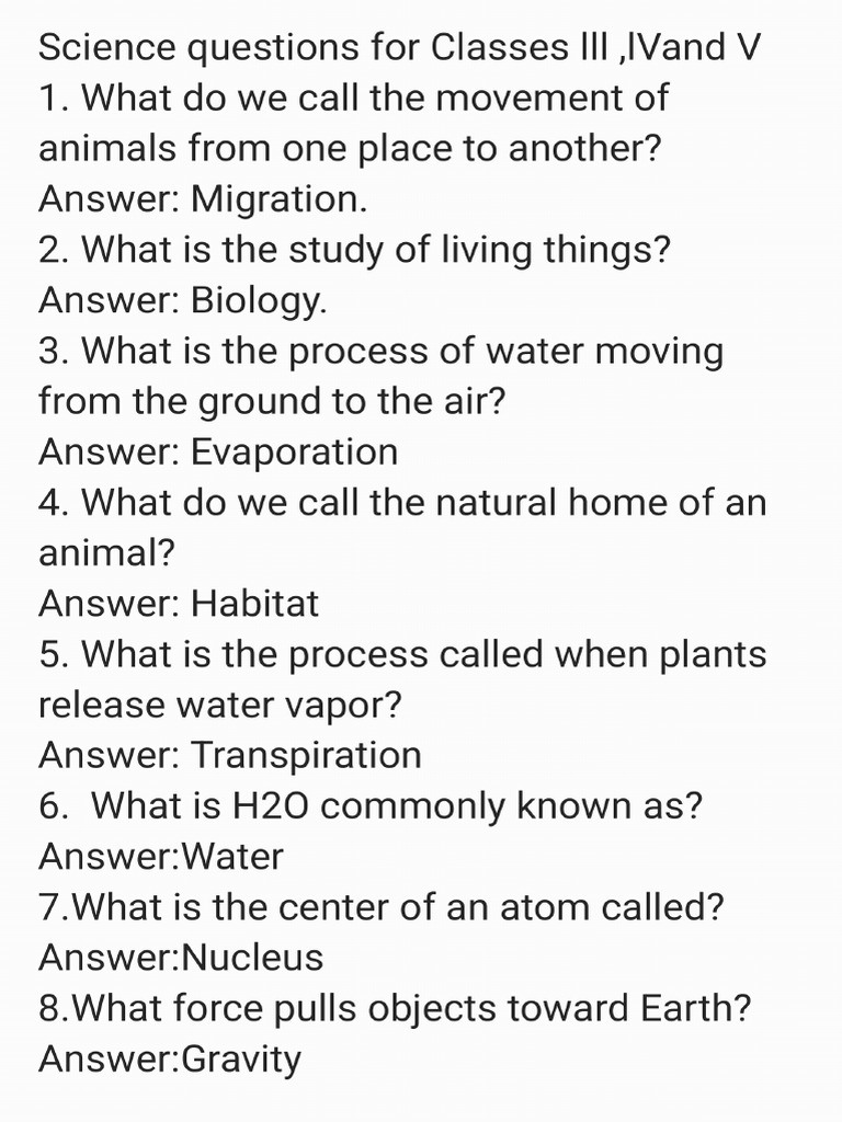 Evs GK Questions For Classes 3, 4 &5 | PDF