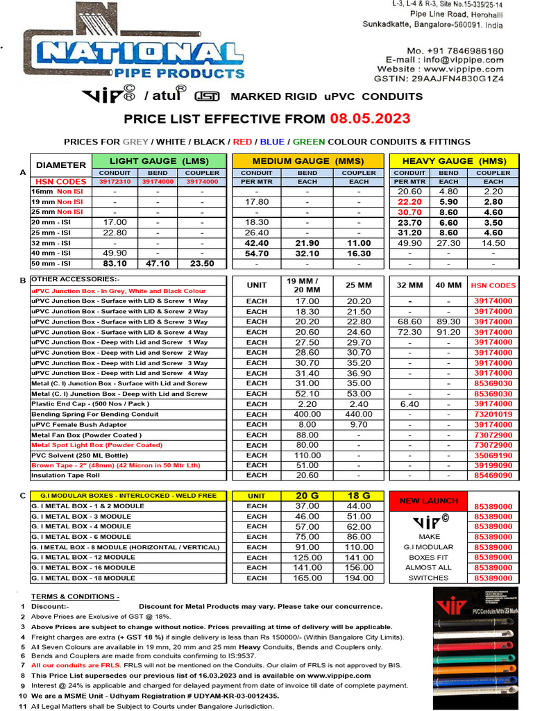 VIP Pipes Price List 2023 | PDF | Polyvinyl Chloride | Materials