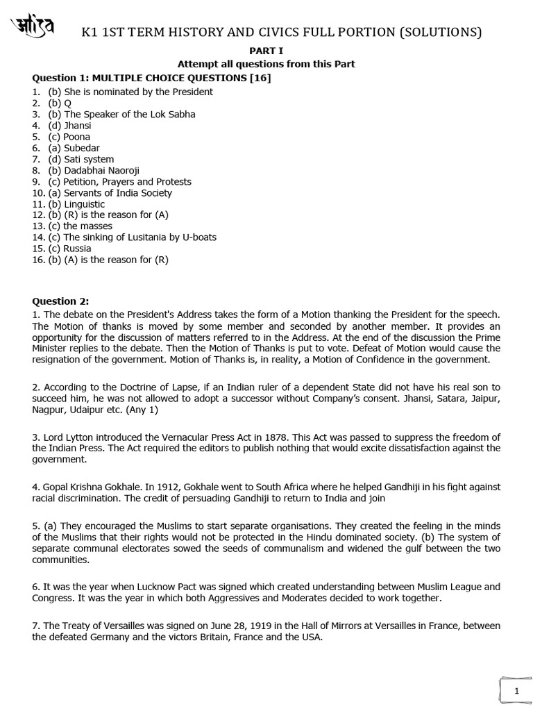 K1 His 1ST Term Full Portion (Solutions) | PDF | German Empire | Government