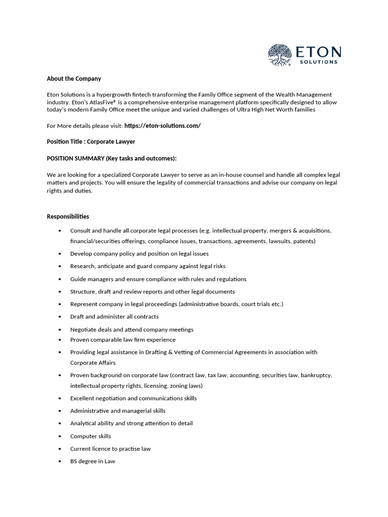 Corporate Lawyer Job Description | PDF | Lawyer | License