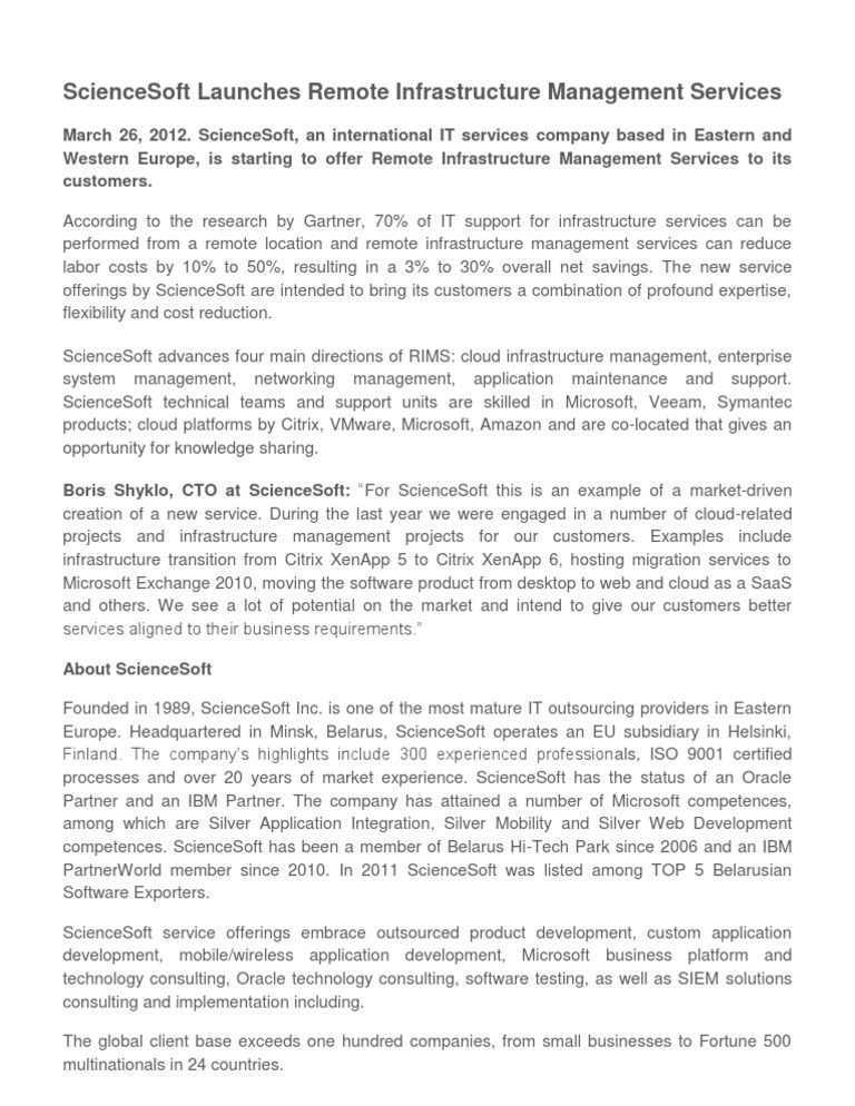 ScienceSoft RIMS Press Release | PDF | Citrix Systems | Cloud Computing