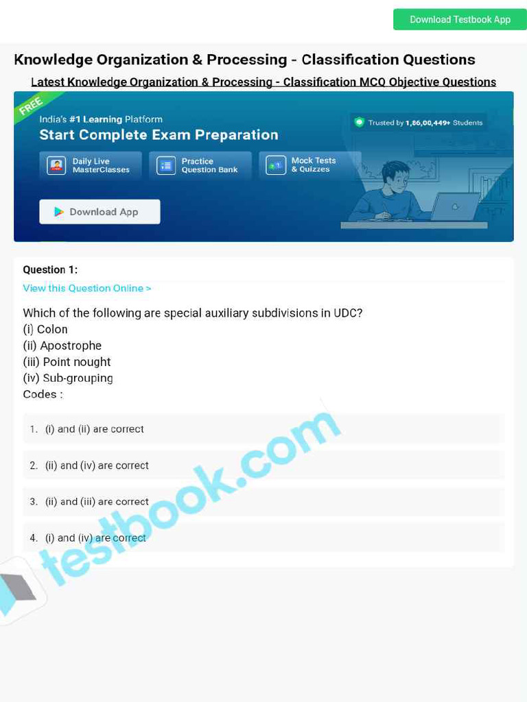 MCQ On Knowledge Organization Processing Classificati ...