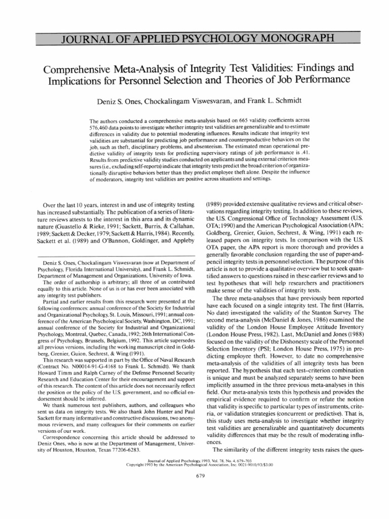Integrity Test Validities | PDF