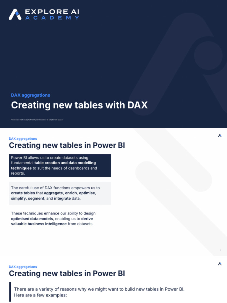 Creating New Tables With DAX (Slides) | PDF | Table (Database) | Business Intelligence