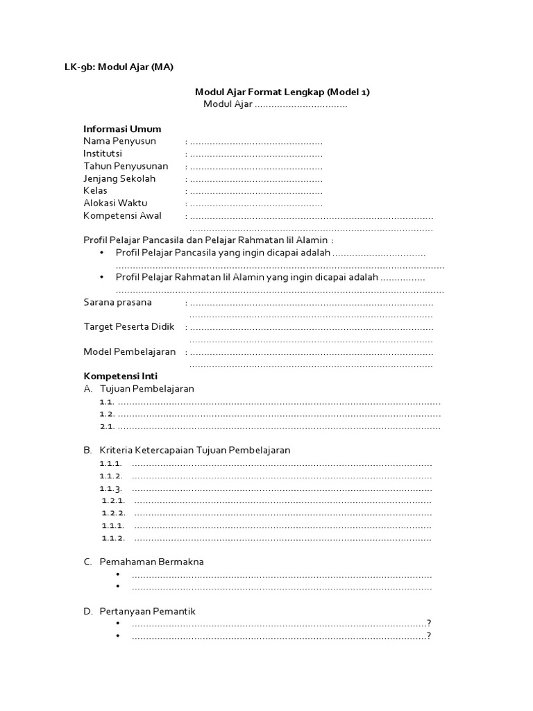 Template Modul Ajar | PDF