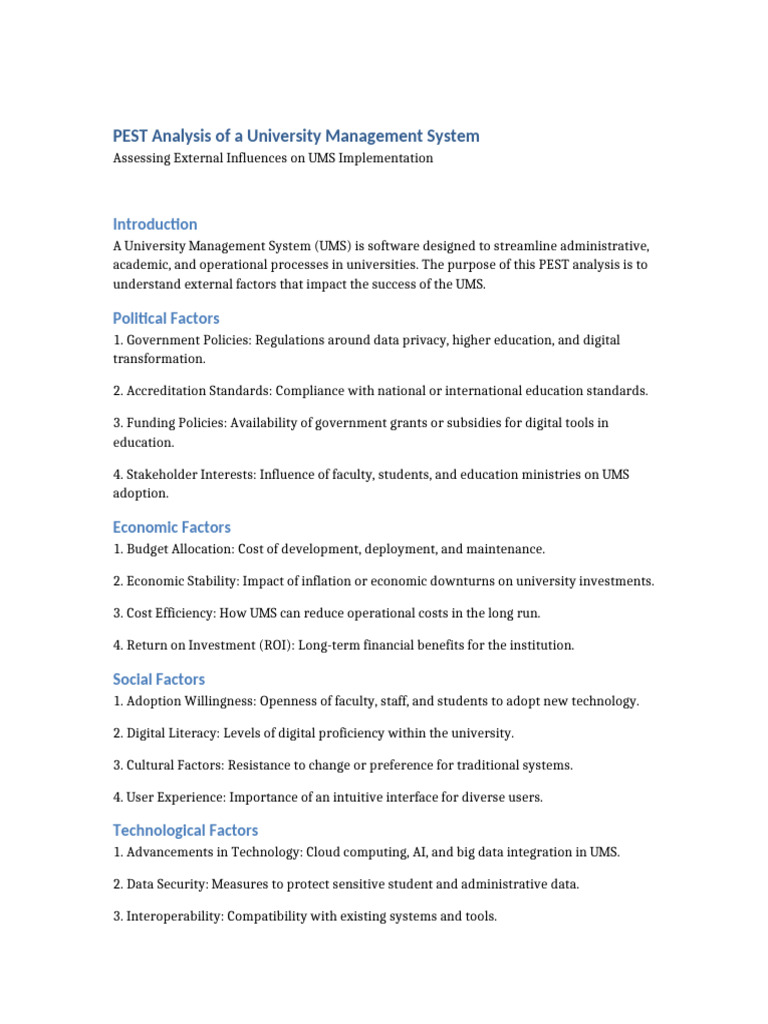 PEST Analysis of University Management Systems | PDF | Return On ...
