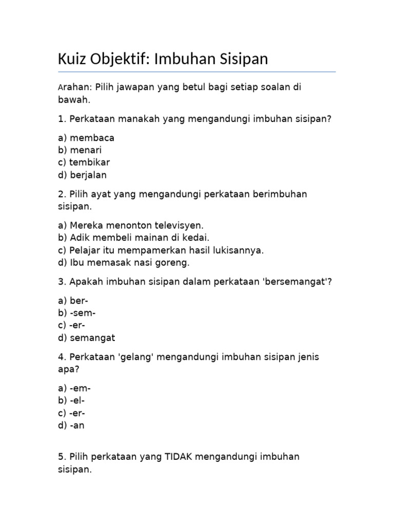 Kuiz Imbuhan Sisipan untuk Pelajar | PDF