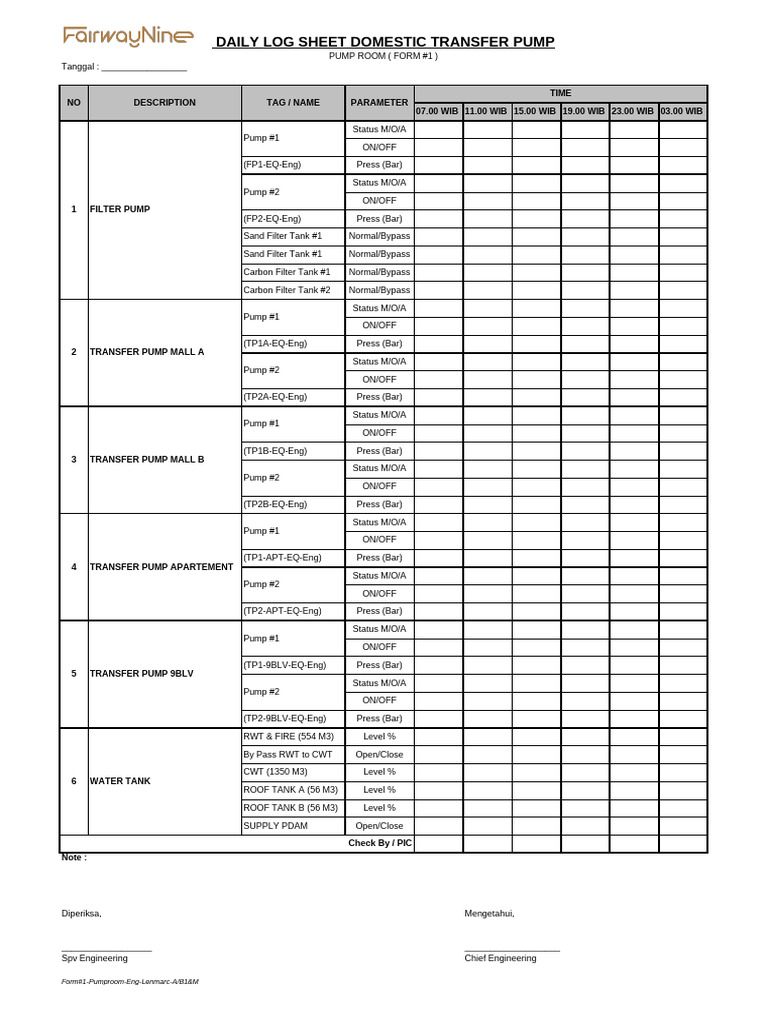Daily Log Sheet for Pump and Genset Operations | PDF | Electrical ...