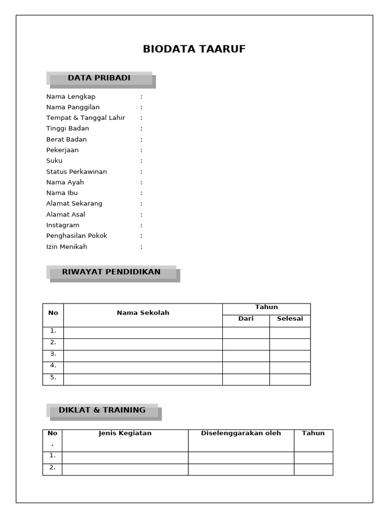 Format CV Taaruf | PDF