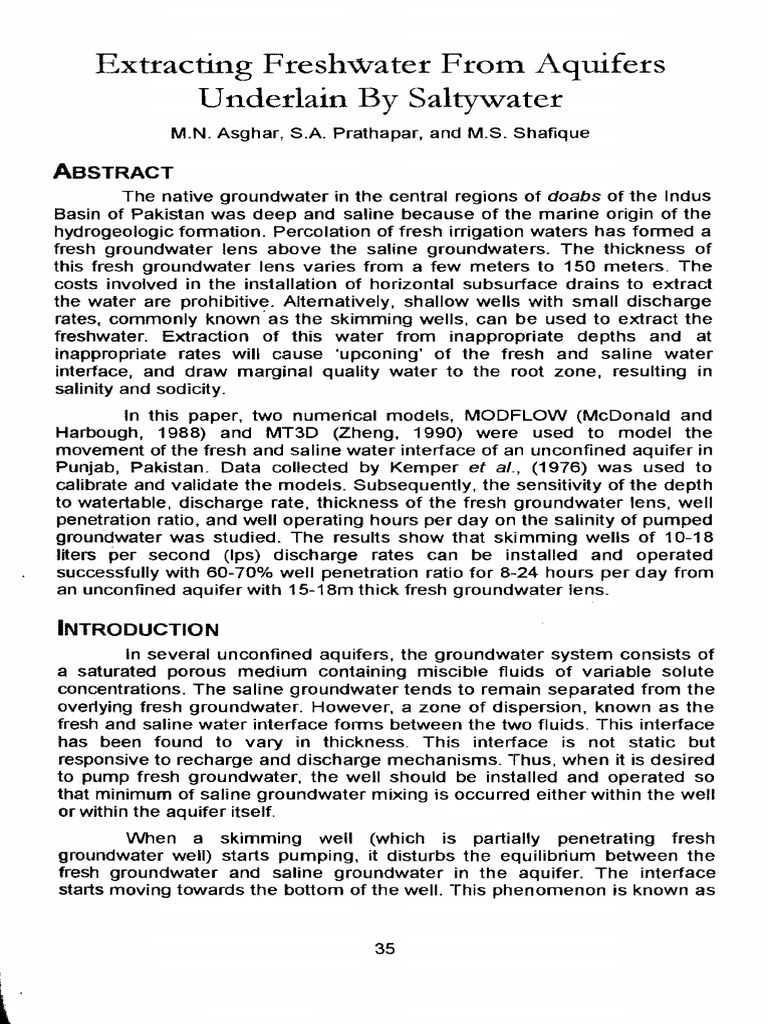Freshwater Extraction from Saline Aquifers | PDF | Groundwater ...