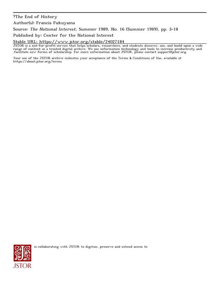 Fukuyama EndHistory 1989 | PDF | Georg Wilhelm Friedrich Hegel | Karl Marx