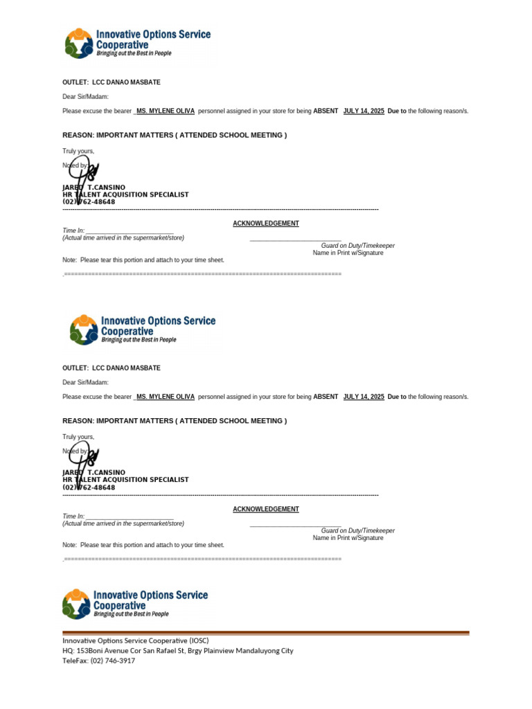 Excuse Letter Legal Sign 1 | PDF