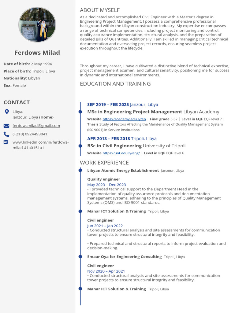 Civil Engineer - Ferdows Milad | PDF | Project Management