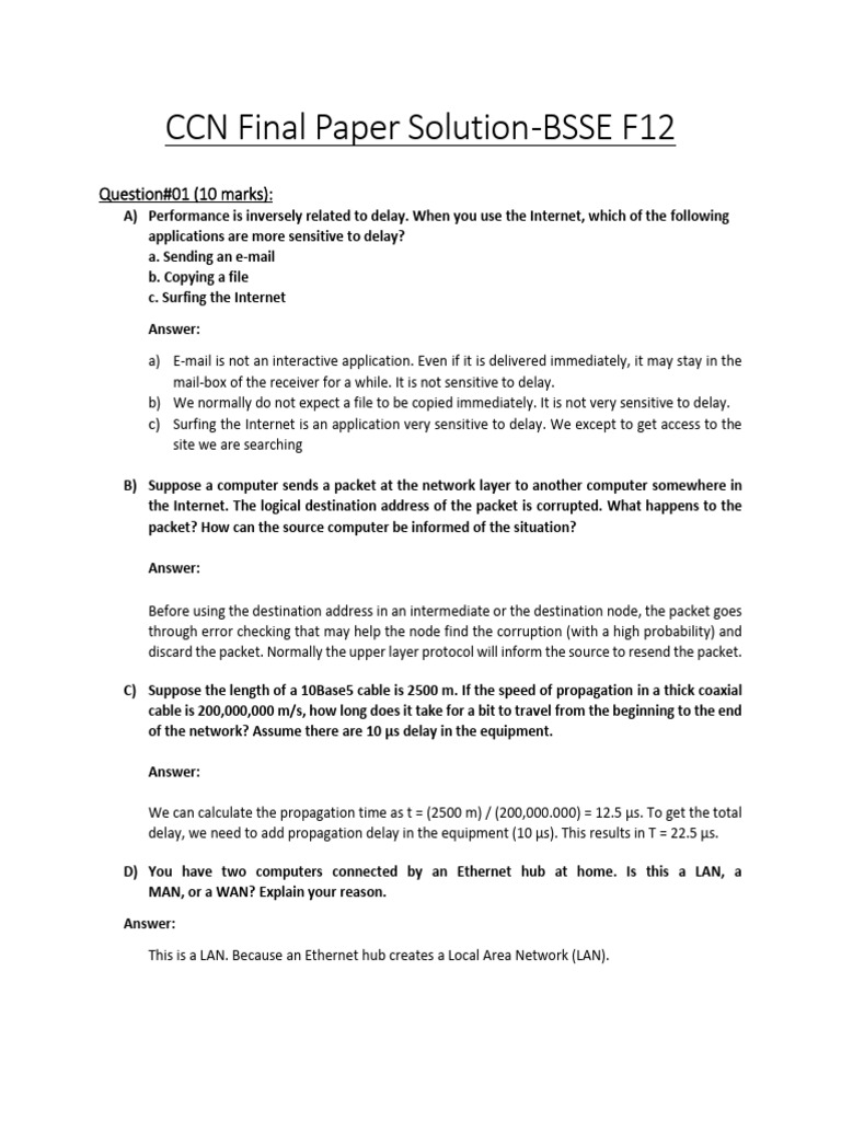 BSSE F 12 CCN Final Paper Solution | PDF | Network Switch | Networking Standards