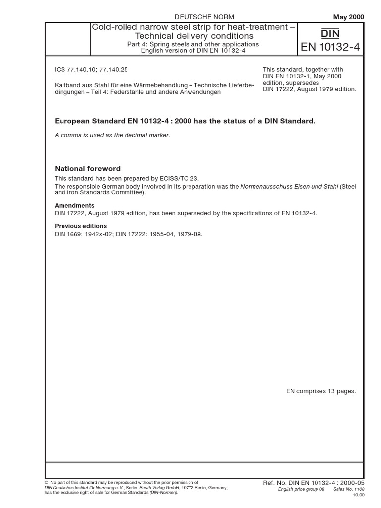 EN 10132-4: Spring Steel Standards | PDF