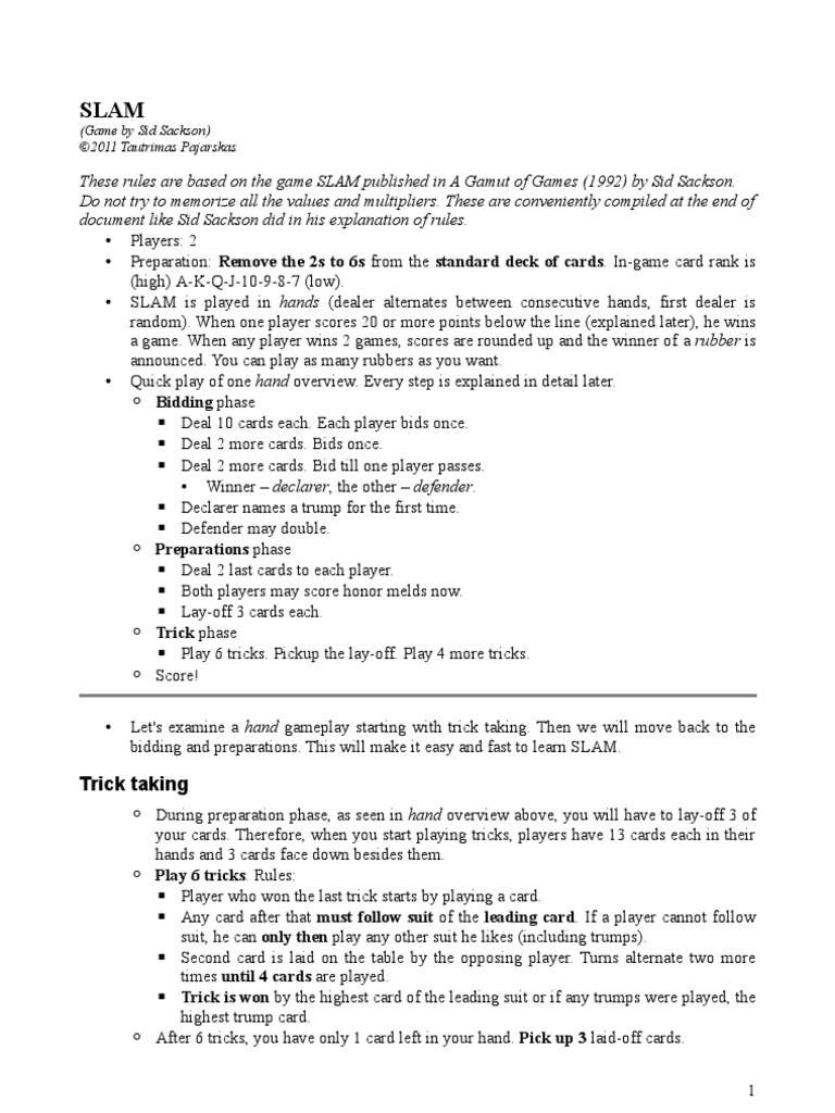 Slam Rules | PDF | Consumer Goods | Gaming Devices
