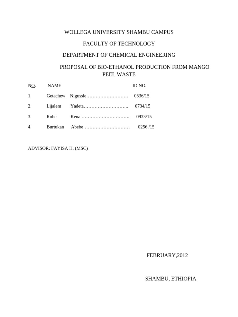 Bio-Ethanol from Mango Peel Waste Proposal | PDF